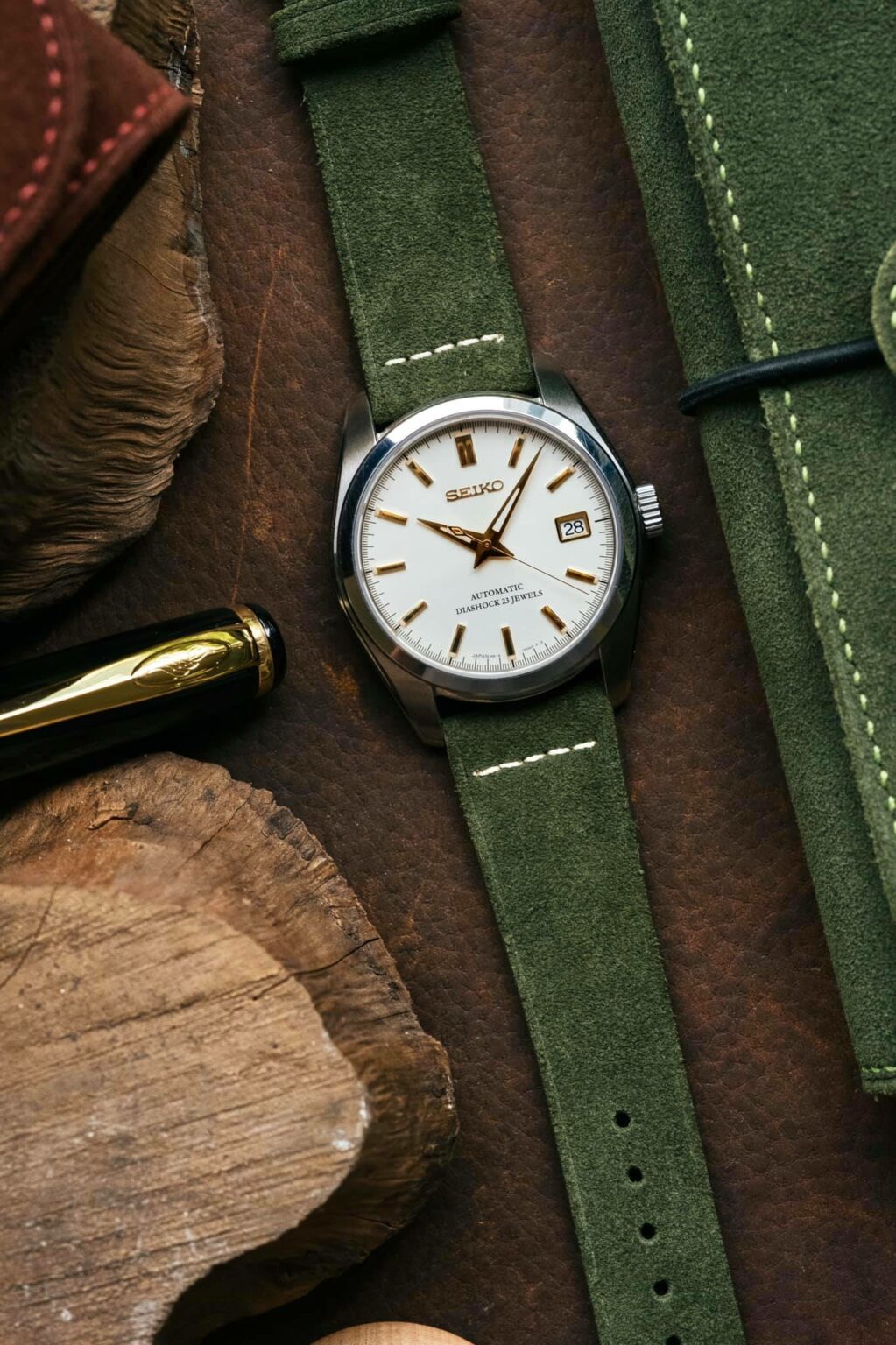 Suede Watch Strap - Green Simple 2 - 100% Handmade Leather